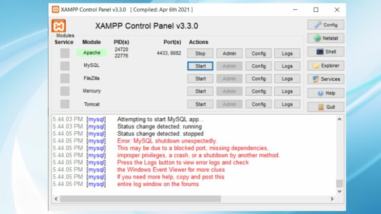 How to Solve the "MySQL Shutdown Unexpectedly" XAMPP Error