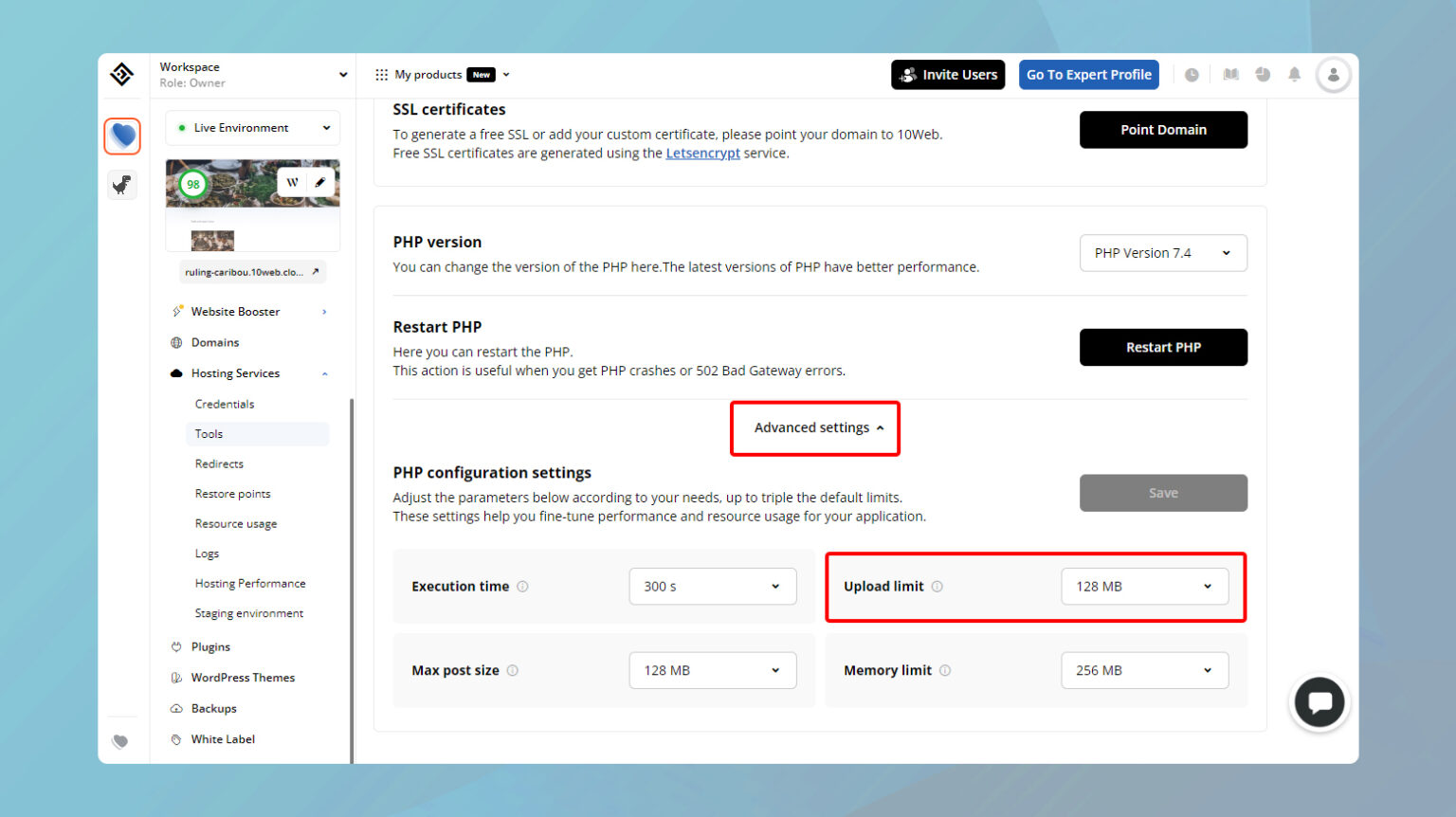 Solucionar el error Uploaded File Exceeds the Upload_Max_Filesize Directive in php.ini - 10Web