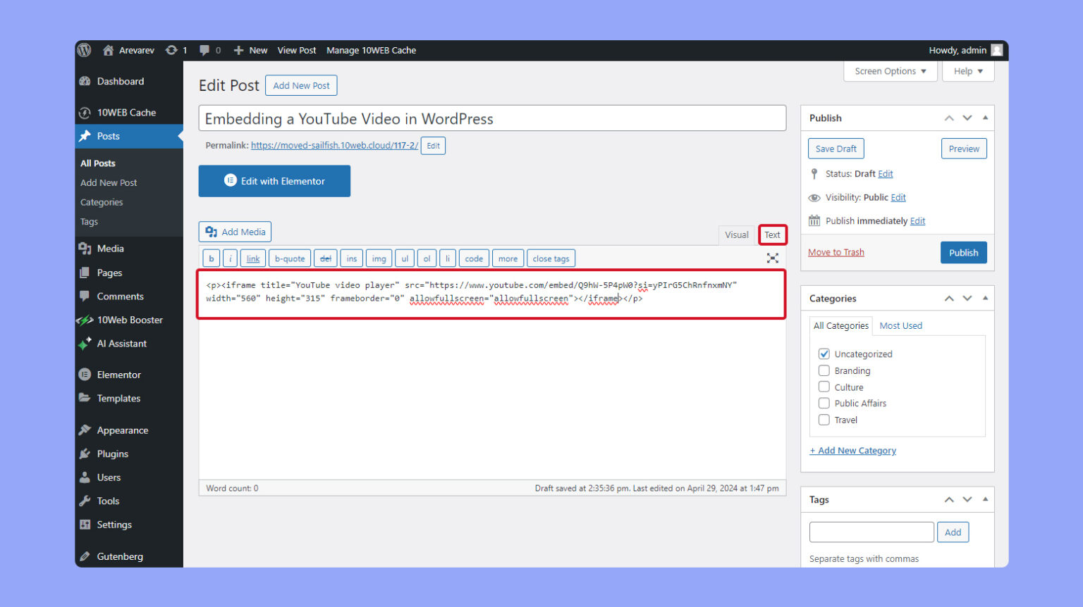 Cómo incrustar un vídeo de YouTube en WordPress: Guía fácil paso a paso - 10Web