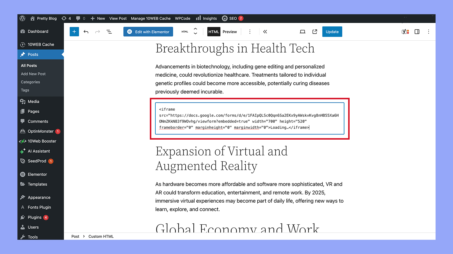 How to Embed a Google Form in WordPress - 10Web