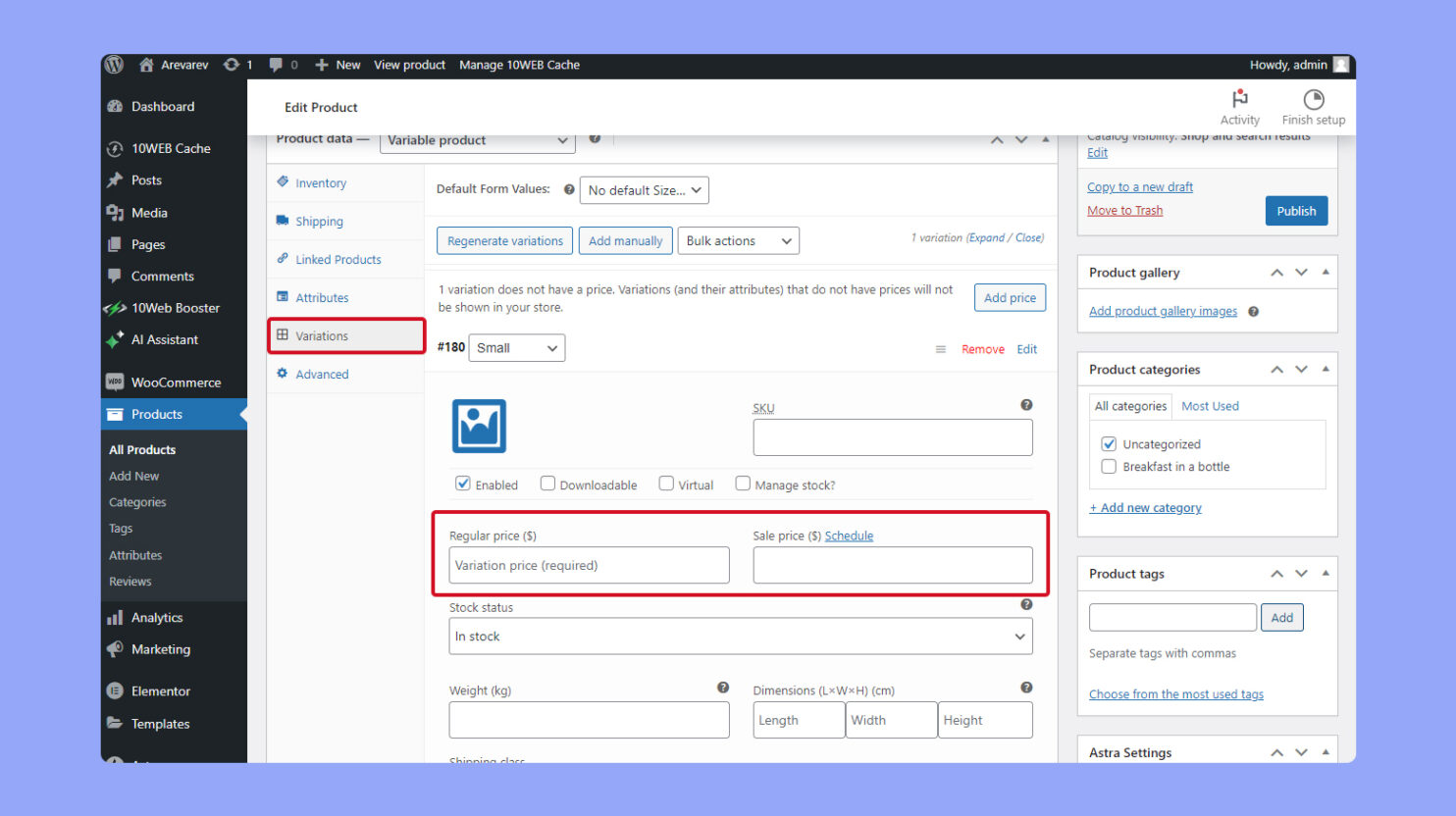 How to Change the Price on a Variable Product in WooCommerce - 10Web