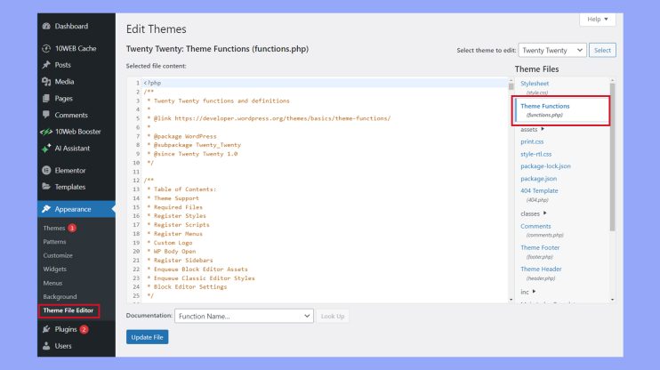 What is functions.php in WordPress - 10Web