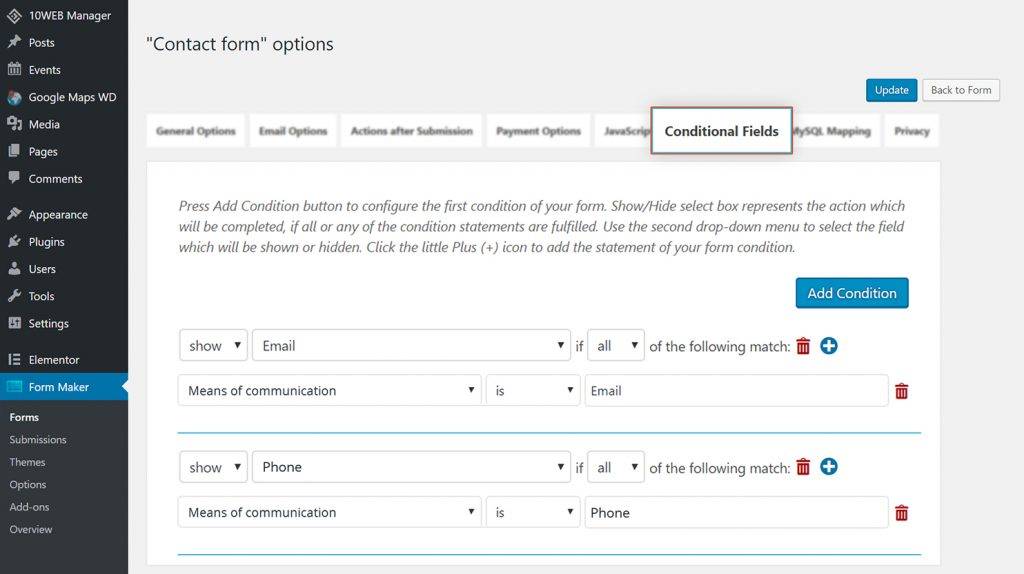How to setup Conditional Logic – 10Web Help Center